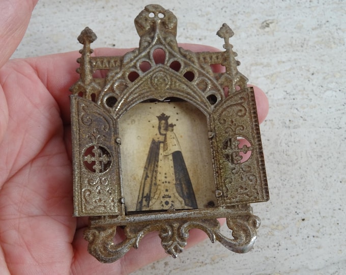 Religious Antique French Silver Plated Catholic Triptych Chapel ...