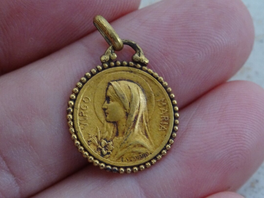 Religious Antique French Gothic Vermeil Gold Plated Medal Pendant ...