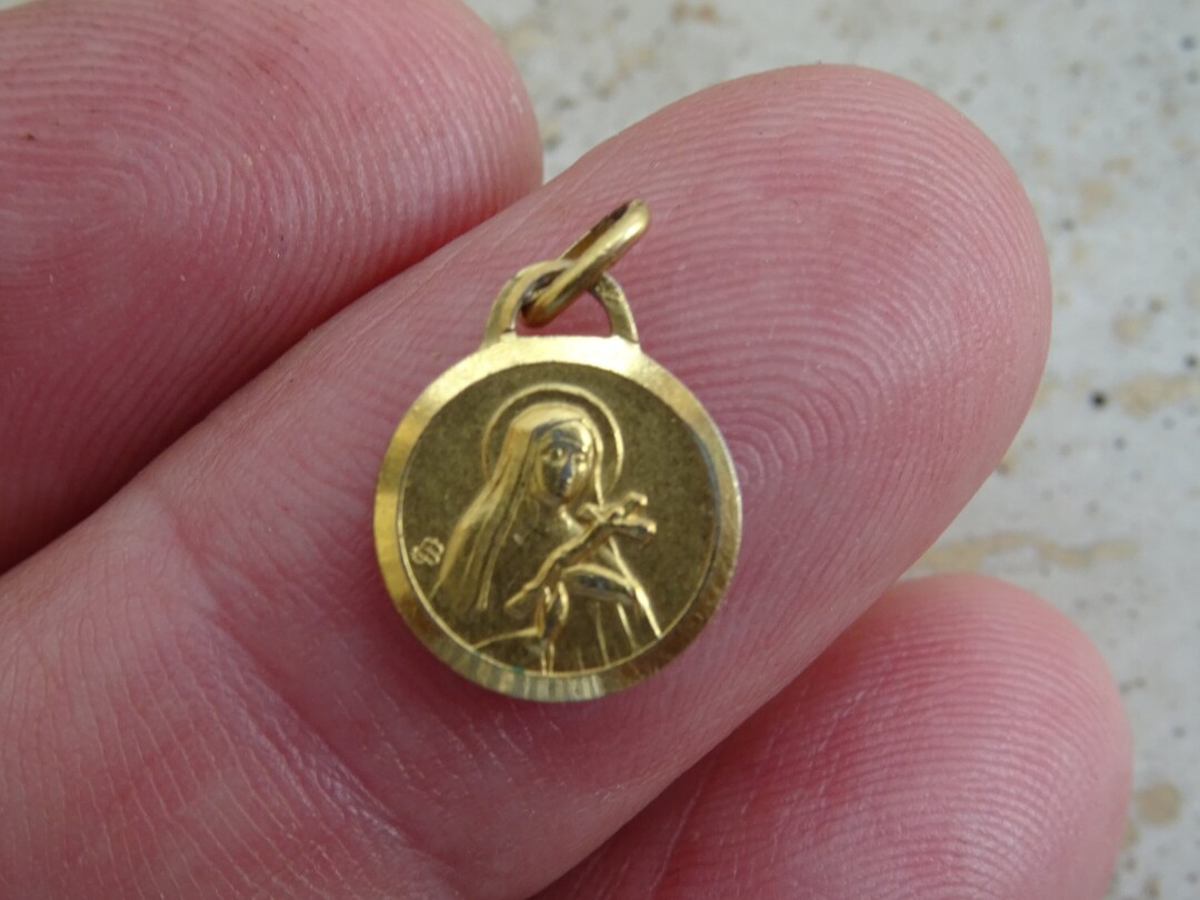 Religious Antique French Catholic Gold Plated Medal Pendant Holy Charm ...