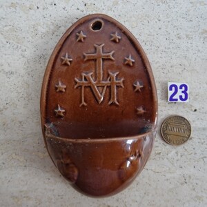 Religious Catholic French Glazed Ceramics Pottery Holy Water Font Stoup ...