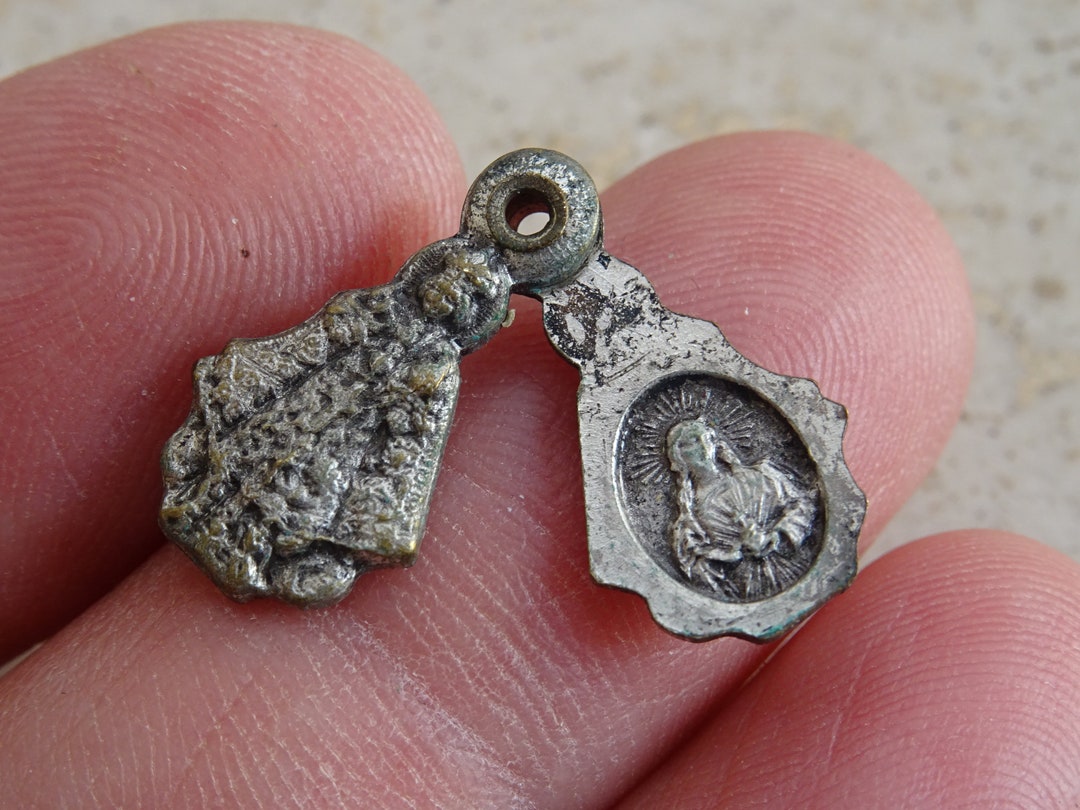 Religious Antique Silvered Catholic Slider Locket Pendant Charm Medal ...