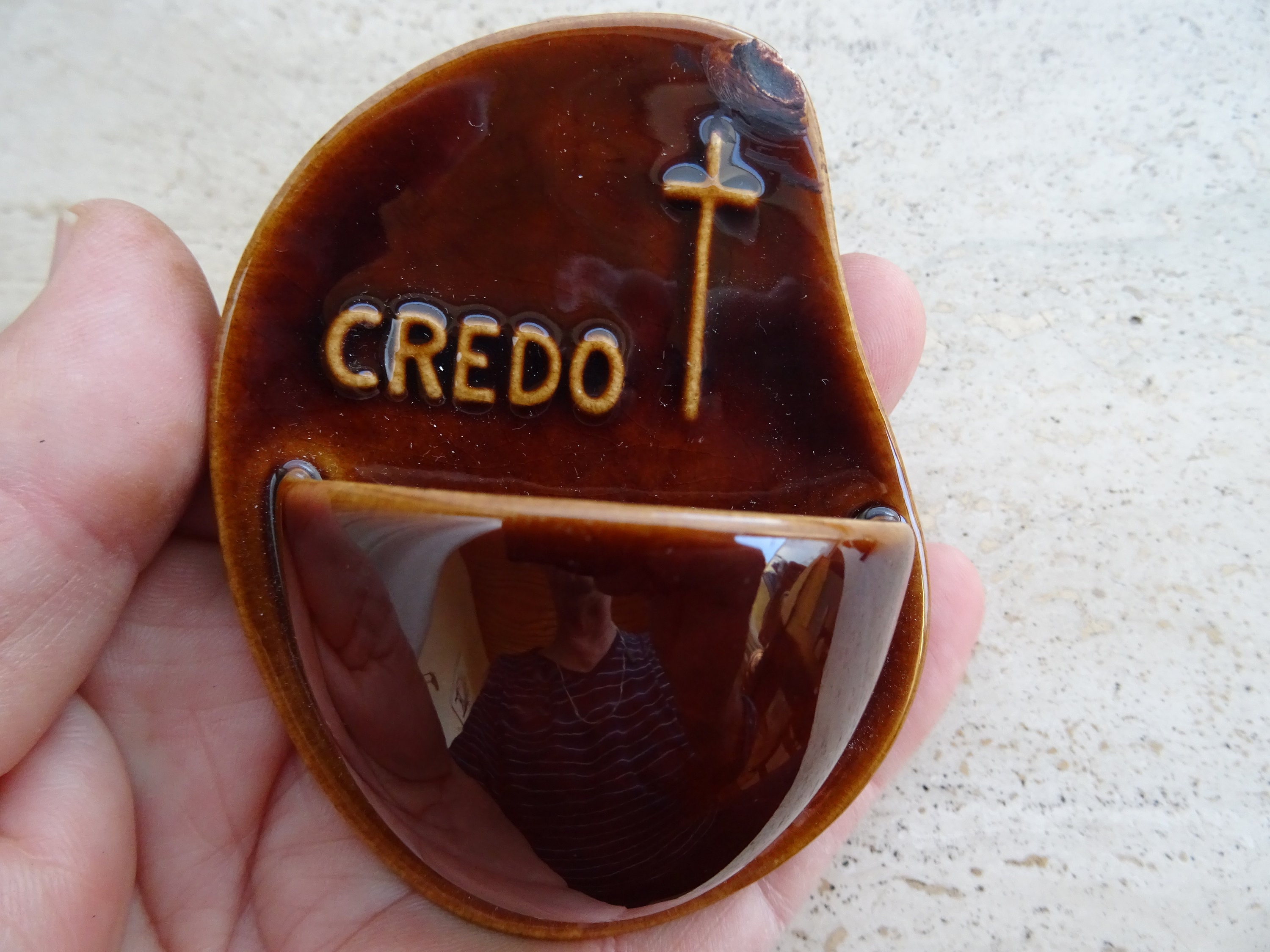Religious Catholic French Glazed Ceramics Pottery Holy Water Font Stoup ...