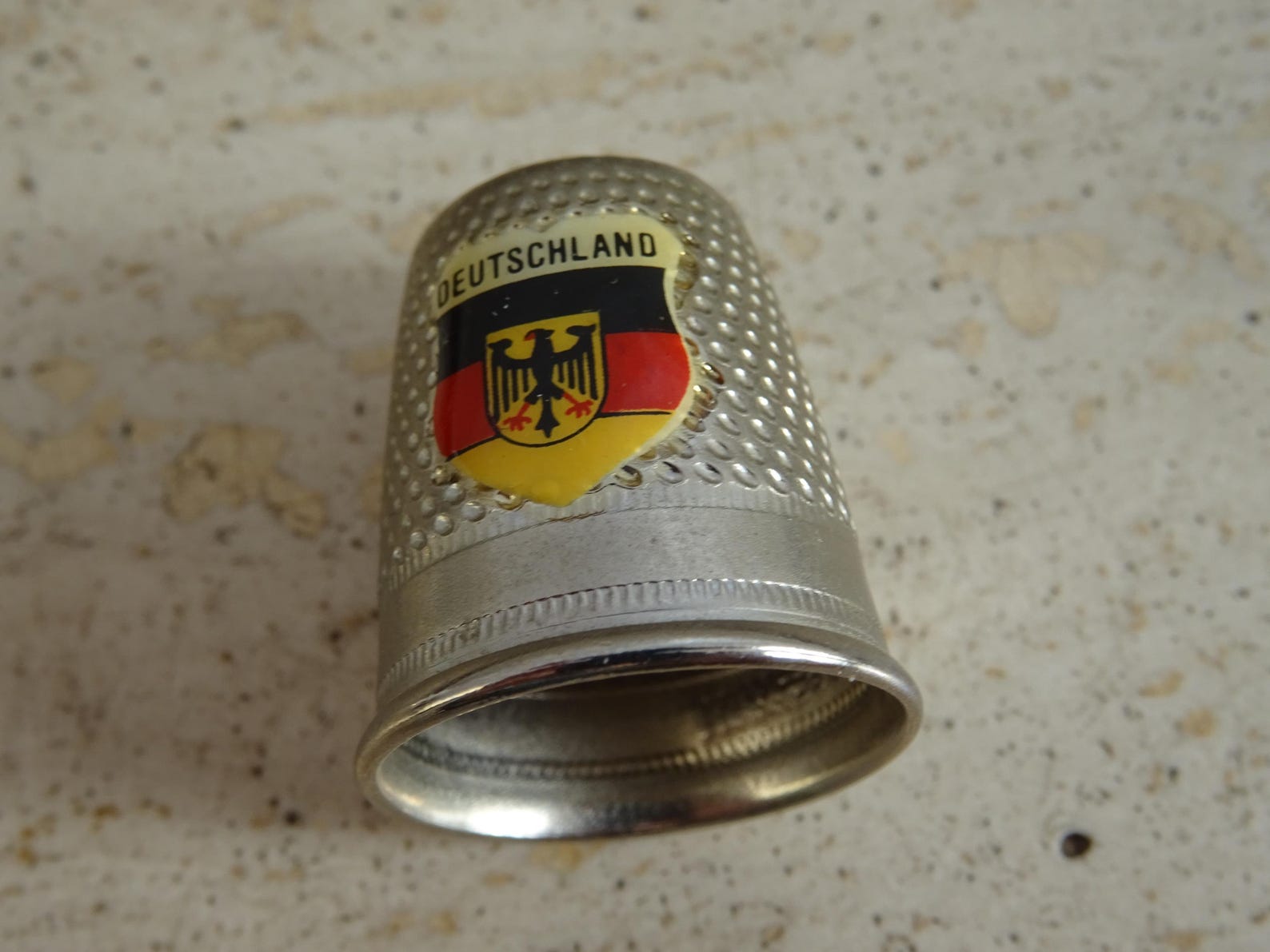 Vintage Silvered Thimble Thimbleful With Travel Shield Thimble Crest ...