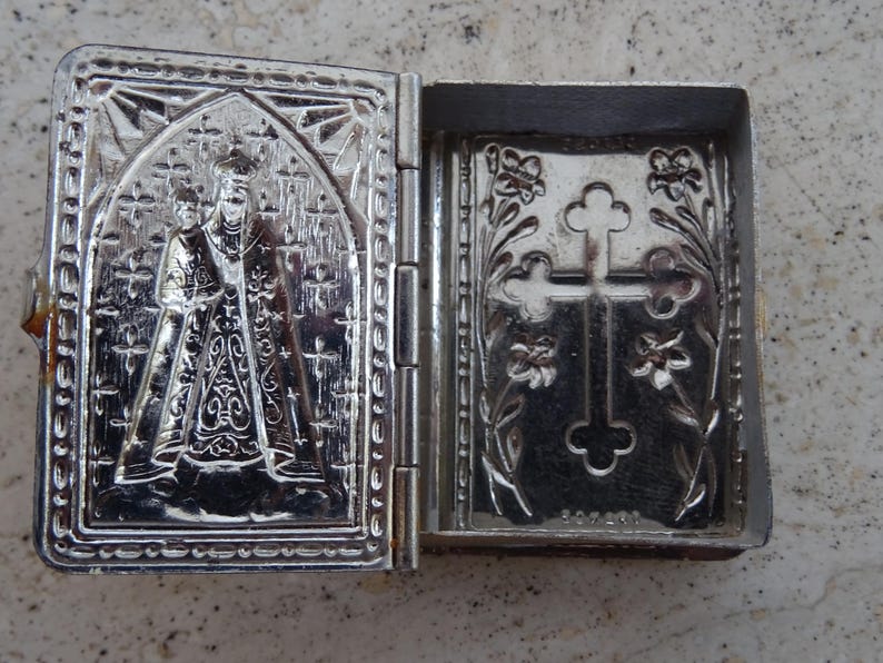 Religious Antique French Catholic Pocket Shrine Box Rosary Holder of ...