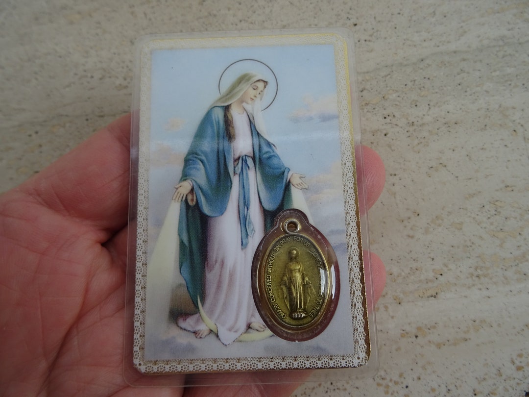 Religious Plastified Catholic Card With Inside Silvered Medal of Holy ...