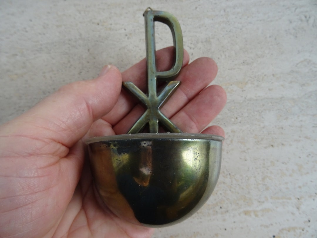 Religious Vintage Brass Catholic French Holy Water Font Aspersorium ...