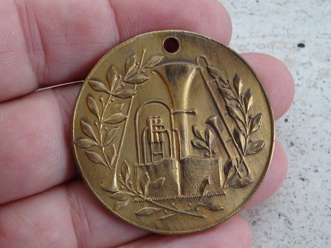 Antique Vermeil Medal Pendant Medallion Charm Medaillon of Music ...