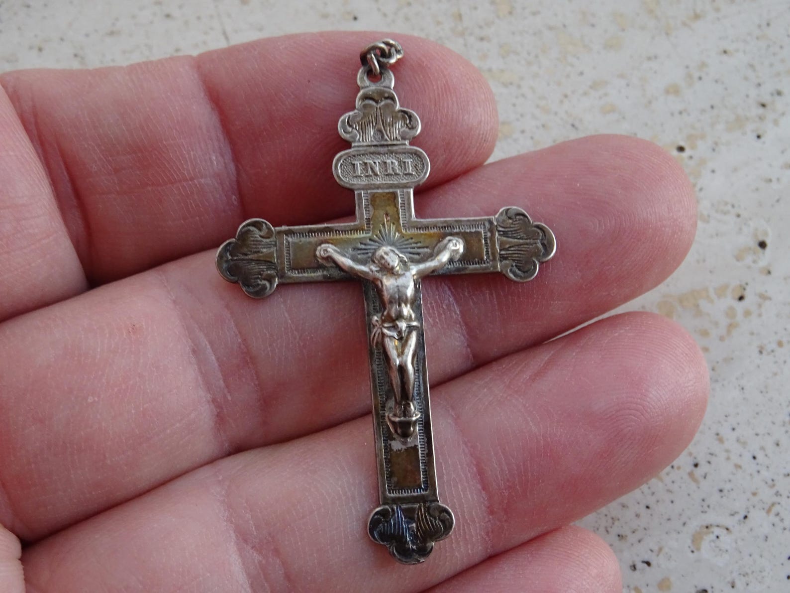 Religious Antique French Catholic Silver Crucifix Cross With Sacred ...