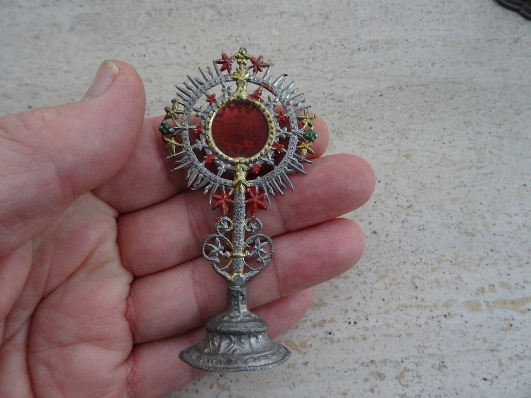 Religious Antique French Silvered Pewter Priest Table Monstrance ...