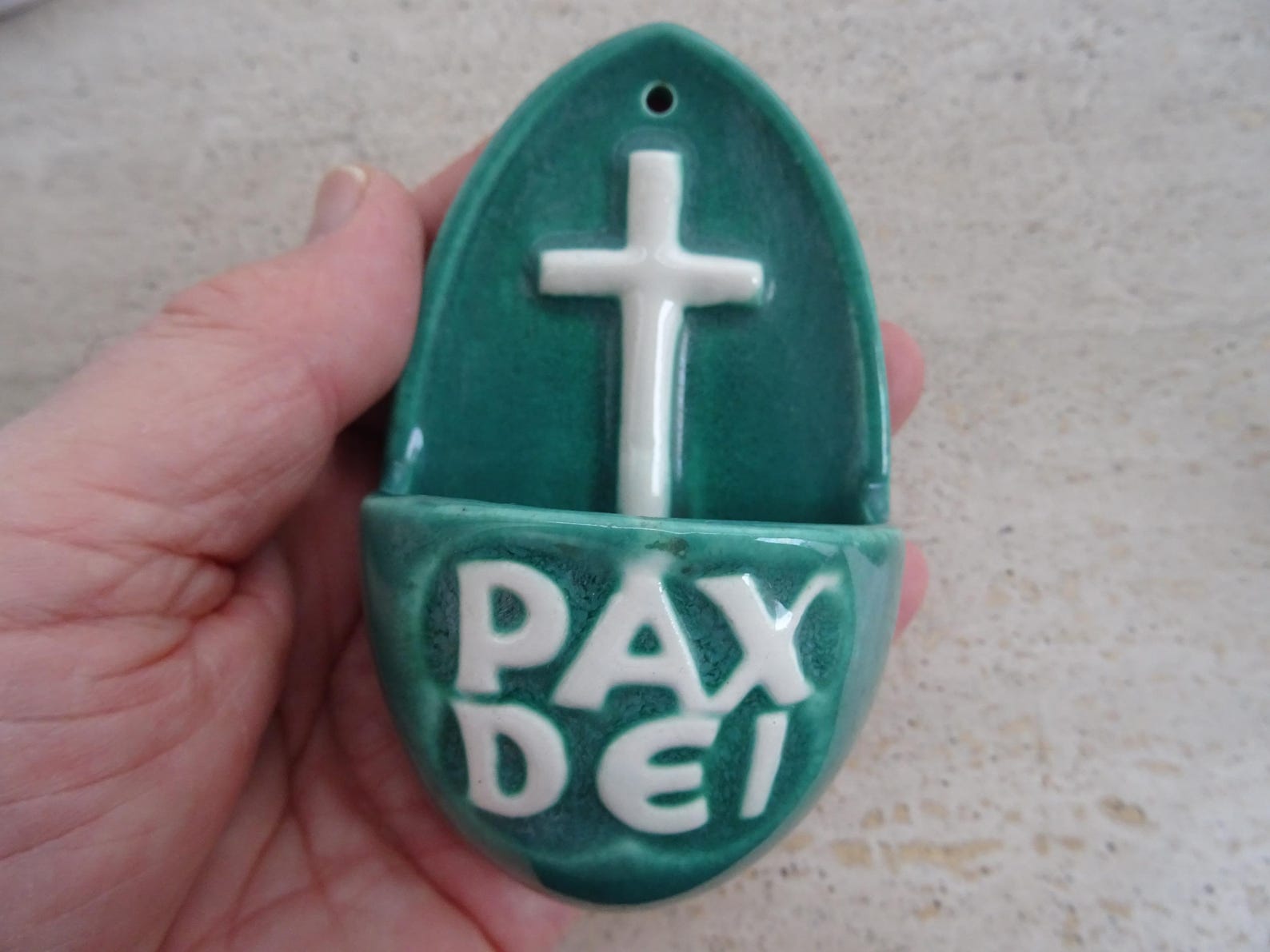 Religious Vintage Catholic Holy Water Font Stoup of Porcelain of PAX ...