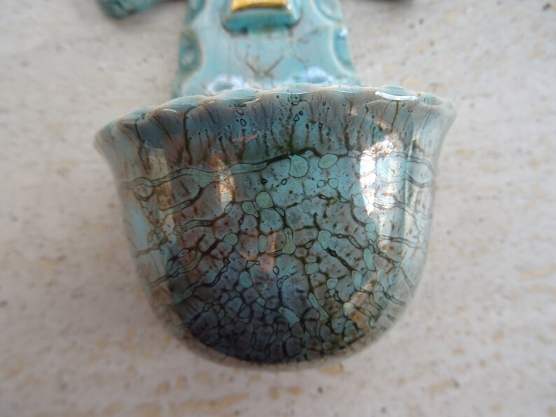 Religious Vintage Glazed Ceramics Pottery Holy Water Font Stoup With ...