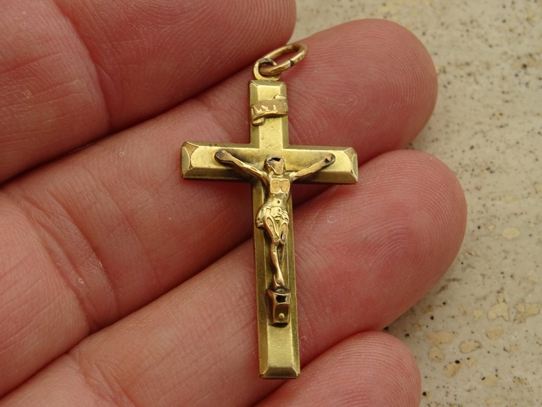 Religious Antique Vermeil Gold Plated Catholic Crucifix Pendant Cross ...