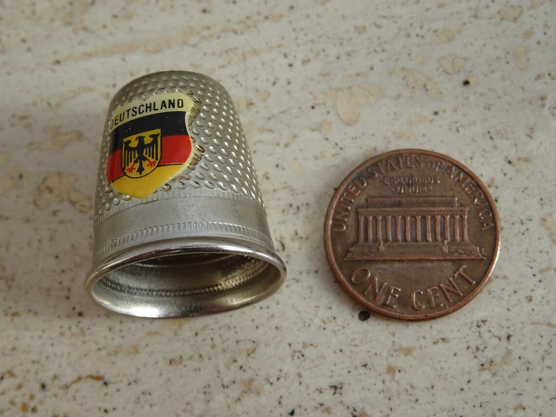 Vintage Silvered Thimble Thimbleful With Travel Shield Thimble Crest ...