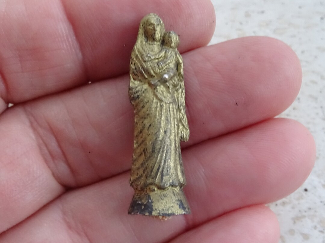 Religious Antique French Copper Catholic Figure Miniature Statue of ...