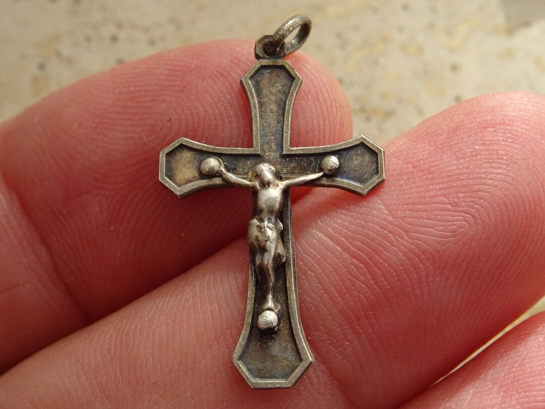 Religious Antique Silver French Catholic Crucifix Pendant Cross ...