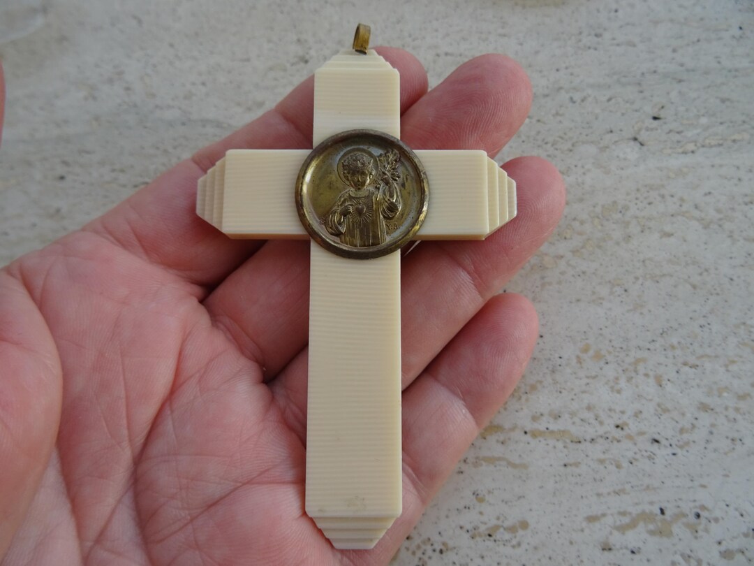 Religious Antique Bakelite Catholic Medal Pendant Charm Medallion Cross ...
