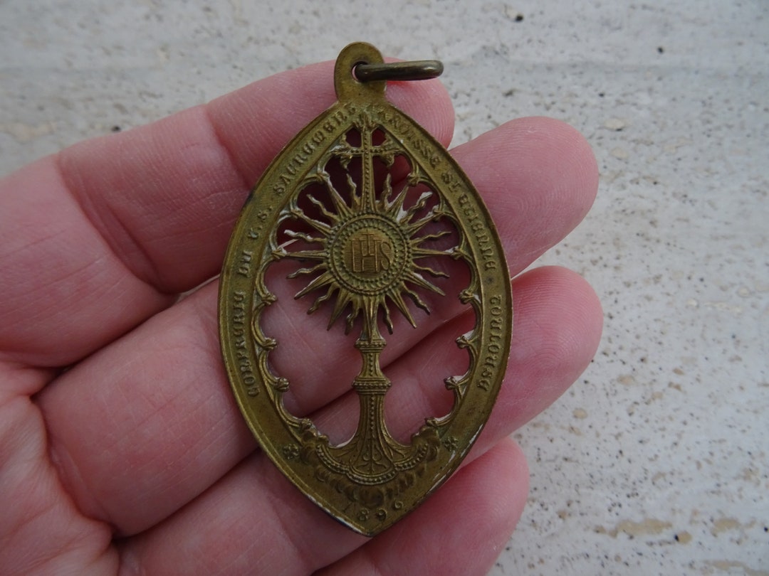 Big Religious Antique French Copper Catholic Medal Pendant Charm ...