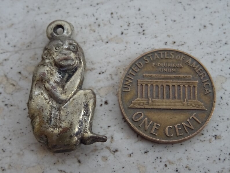 French Silvered Medal Charm Medallion Pendant of a Monkey Ape. ( E 2 ...