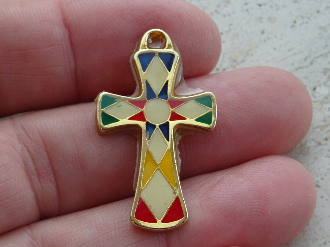 Religious French Christian Vermeil Catholic Enameled Mosaic Crucifix ...