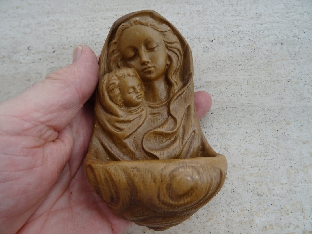 Religious Vintage Catholic Holy Water Font Stoup of Resin Withholy ...