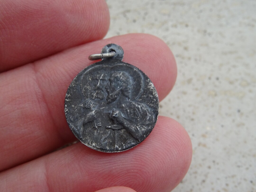 Religious French Catholic Silvered Medal Pendant Medallion Holy Charm ...