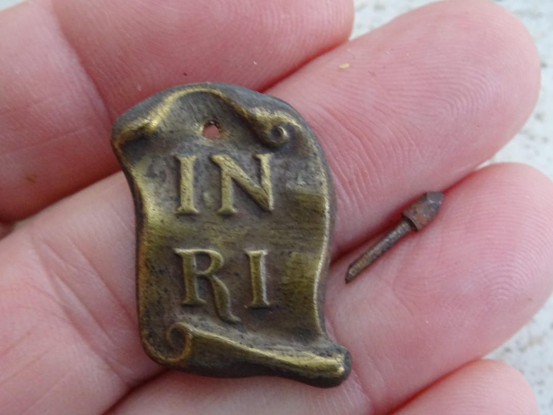 Religious Antique French Copper Element of a Cross Crucifix of INRI ...