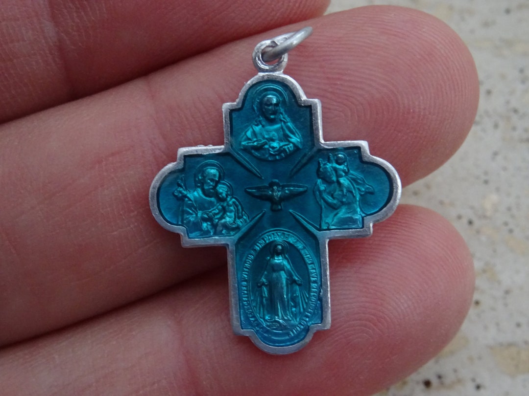 Religious Vintage French Catholic Enameled Crucifix Pendant Medal Charm ...