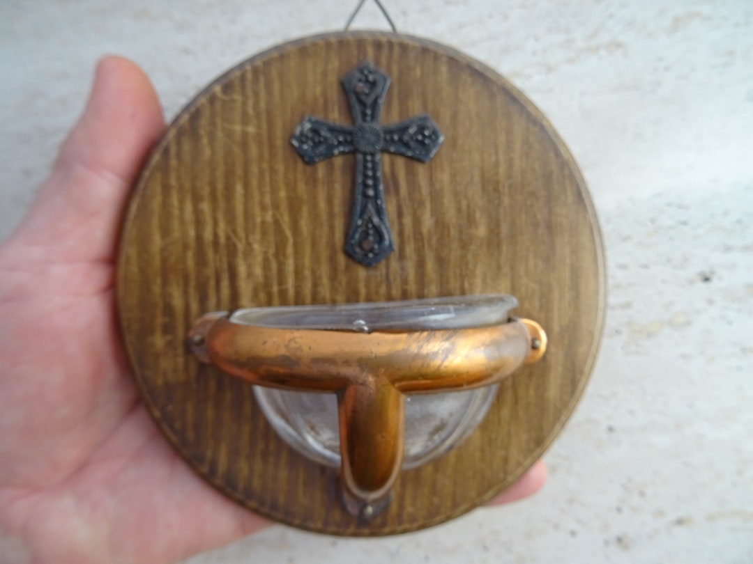 Religious Antique French Catholic Wooden Holy Water Font Stoup Cross ...