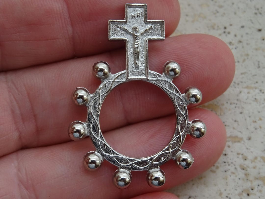 Religious Antique Silvered Catholic Finger Chaplet Decade Rosary Ring ...