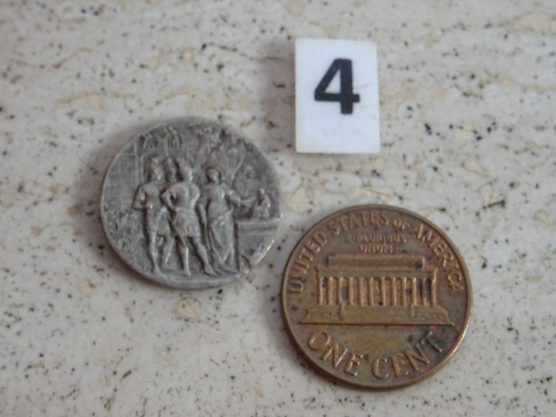 Antique French Silvered Catholic Token Medal Pendant Holy Charm ...