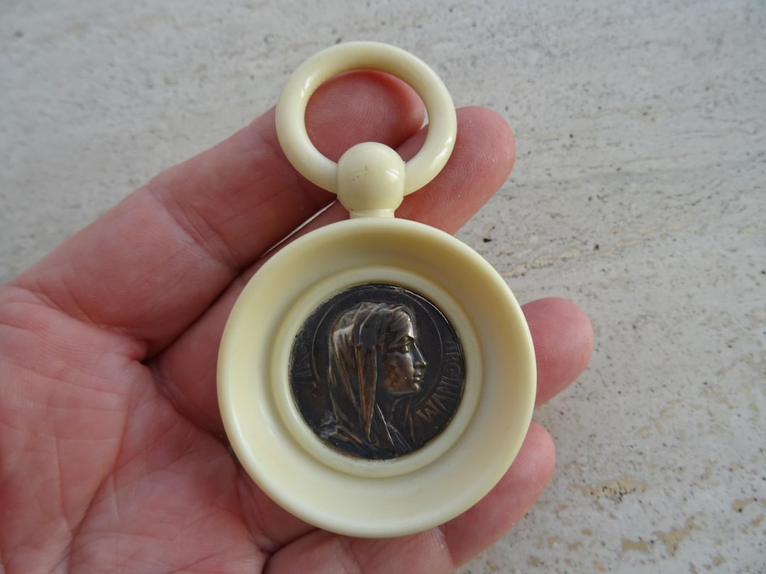 Religious Antique French Bakelite Cradle Catholic Medal Pendant Charm ...