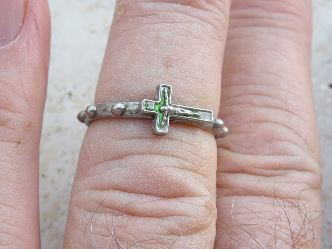 Religious French Silver Plated Catholic Finger Chaplet Ring Decade ...