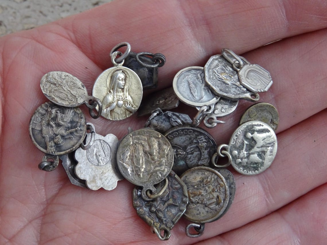 20 Religious Antique French Silver Plated Catholic Medals Charms ...