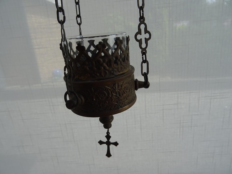 Religious Antique French Copper God Lamp Godlamp Oil Lamp With Cross ...