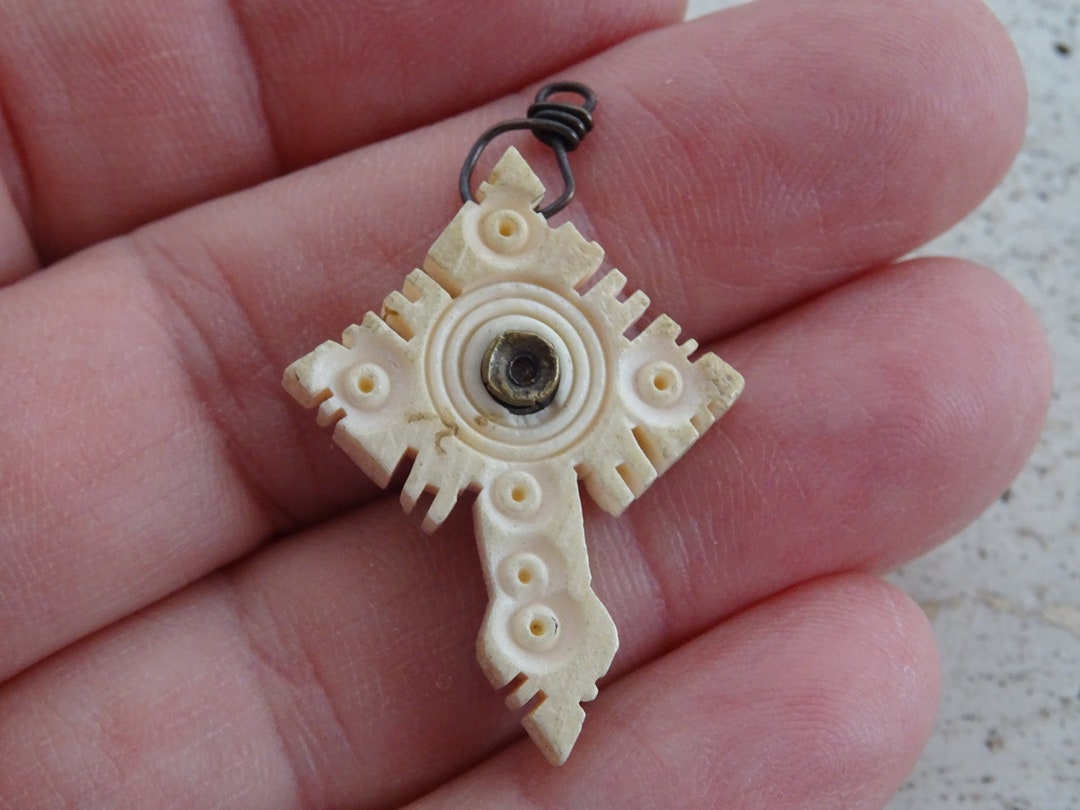 Religious Antique French Catholic Hand Carved Bone Bovine Stanhope ...