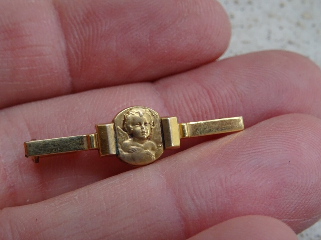 Religious Antique French Catholic Gold Plated Catholic Brooch of Cherub ...