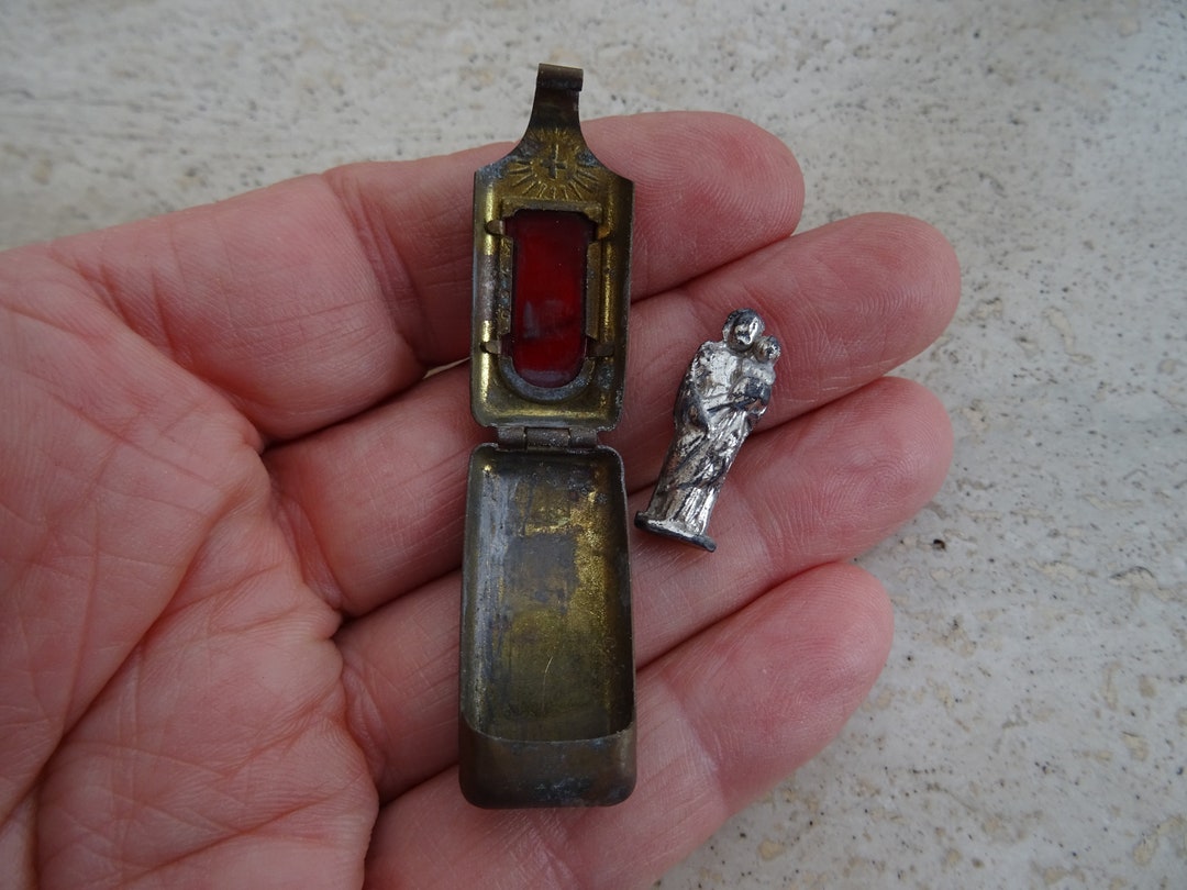 Religious Antique French Catholic Copper Pocket Shrine Chapel Altar ...