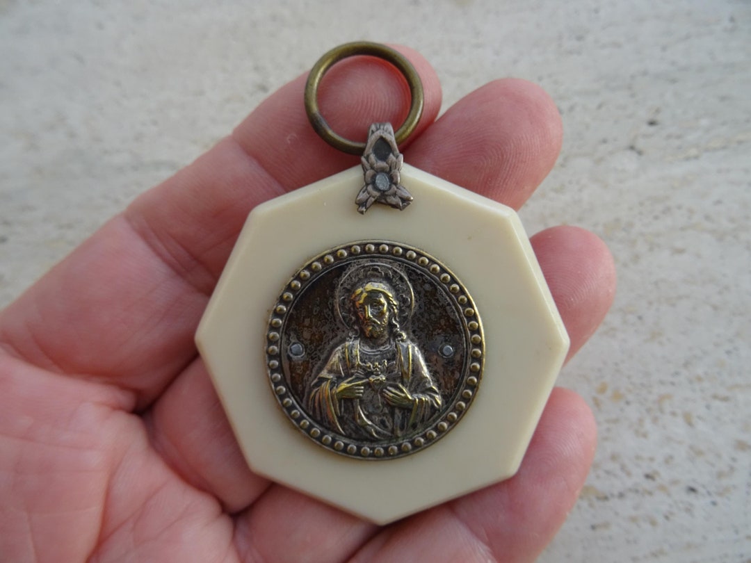 Religious Antique French Bakelite Cradle Catholic Medal Pendant Charm ...