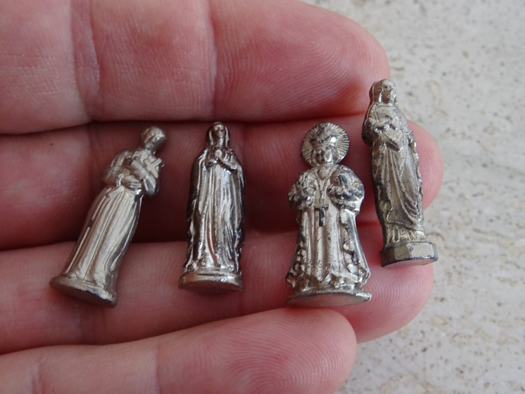 Religious French Small Catholic Silvered Ledden Statues Miniatures ...