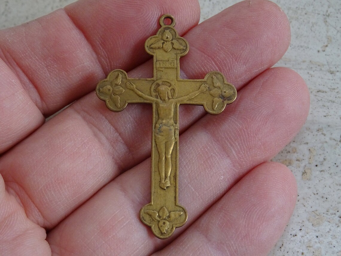 Religious Antique French Catholic Copper Crucifix Pendant Cross Holy ...