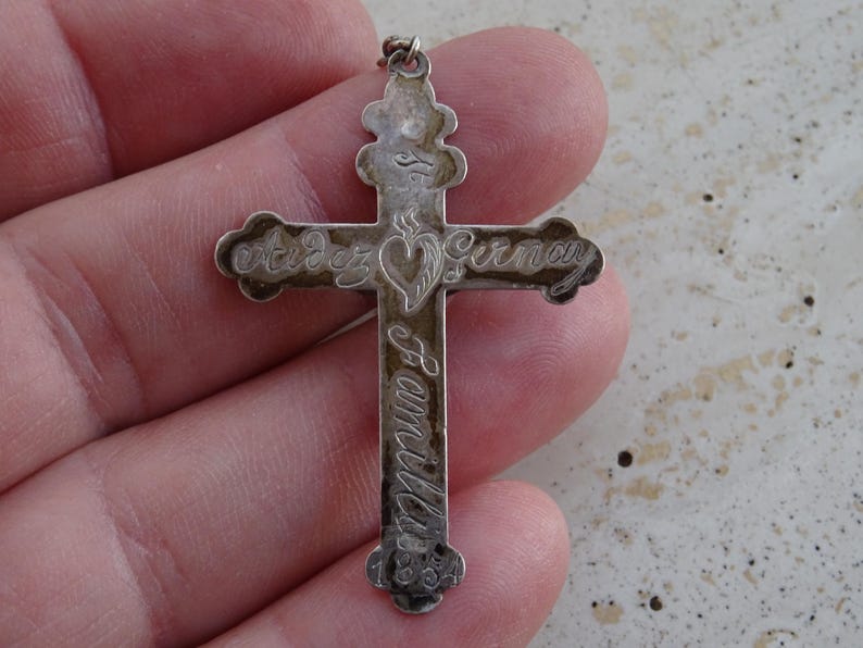 Religious Antique French Catholic Silver Crucifix Cross With Sacred ...