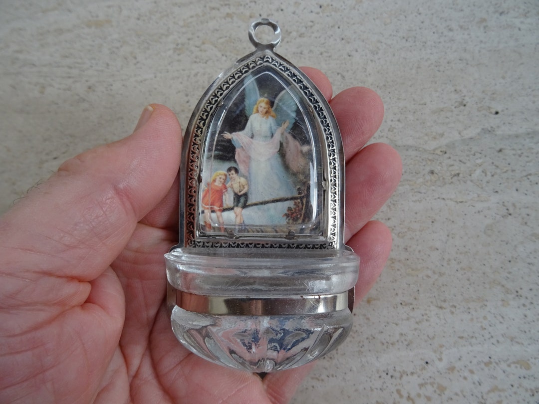Religious Antique Catholic French Holy Water Font Stoup of Glass With ...