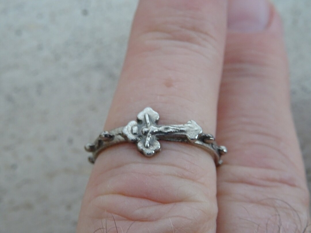 Religious French Silver Plated Catholic Finger Chaplet Ring Decade ...
