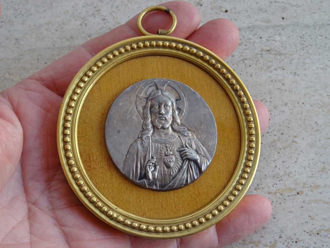 Religious Antique French Copper Catholic Medal Pendant Holy Charm ...