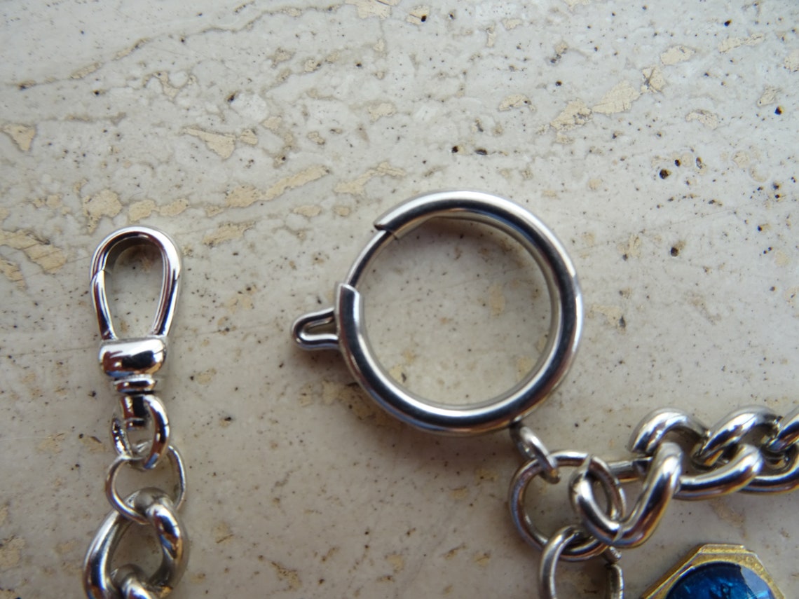 Religious Vintage Silver Plated Catholic Pocket Watch Chain With Charms ...