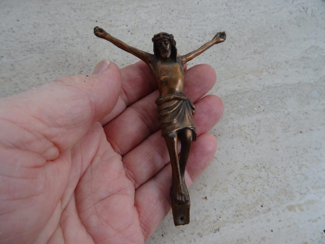 Religious Antique French Catholic Copper Crucifix Mount, Corpus Christi ...