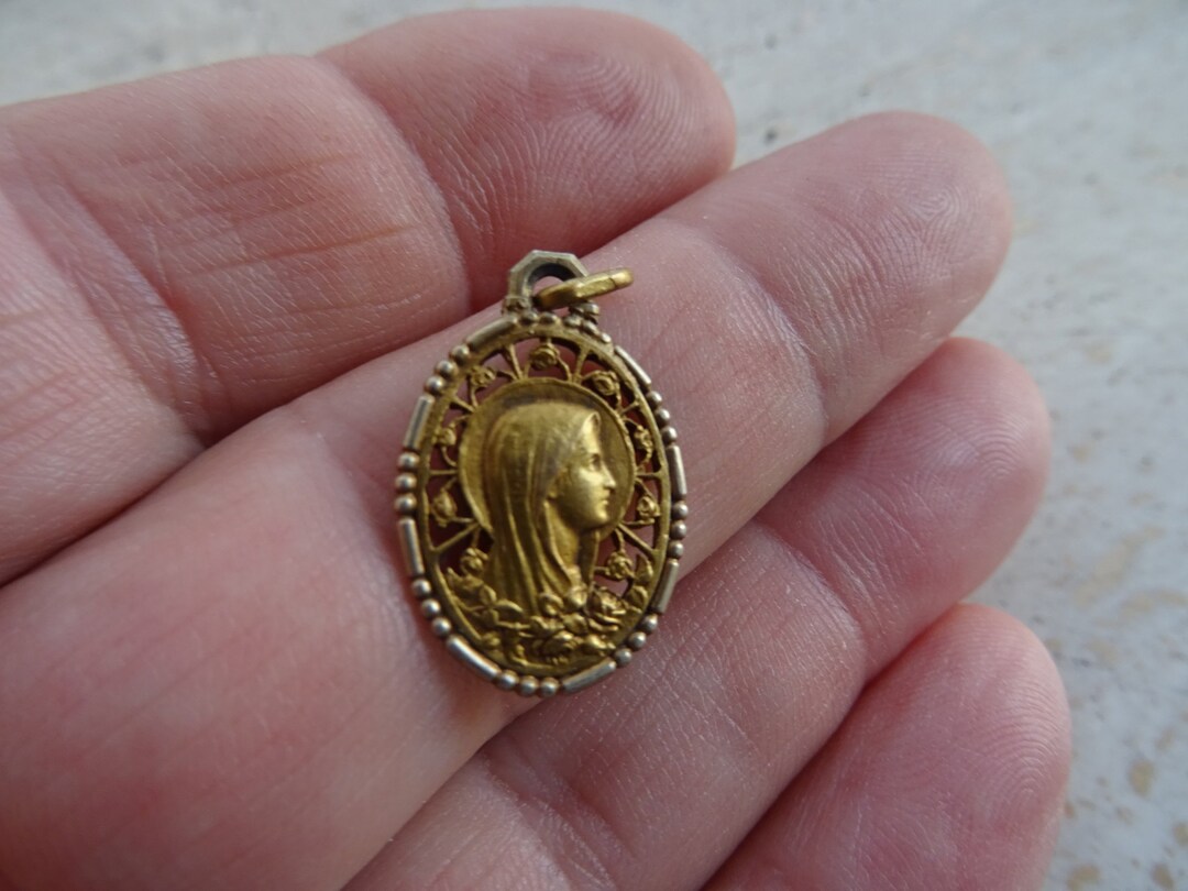 Religious Antique French Gothic Vermeil Gold Plated Medal Pendant ...