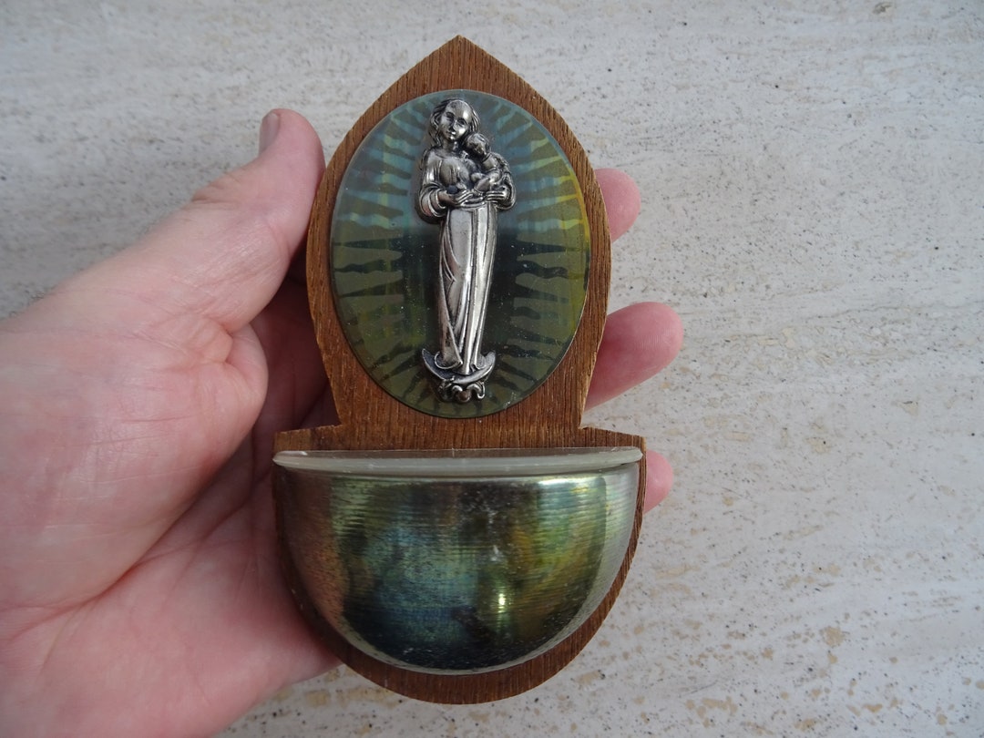 Religious Catholic French Wooden Holy Water Font Stoup of Holy Virgin ...