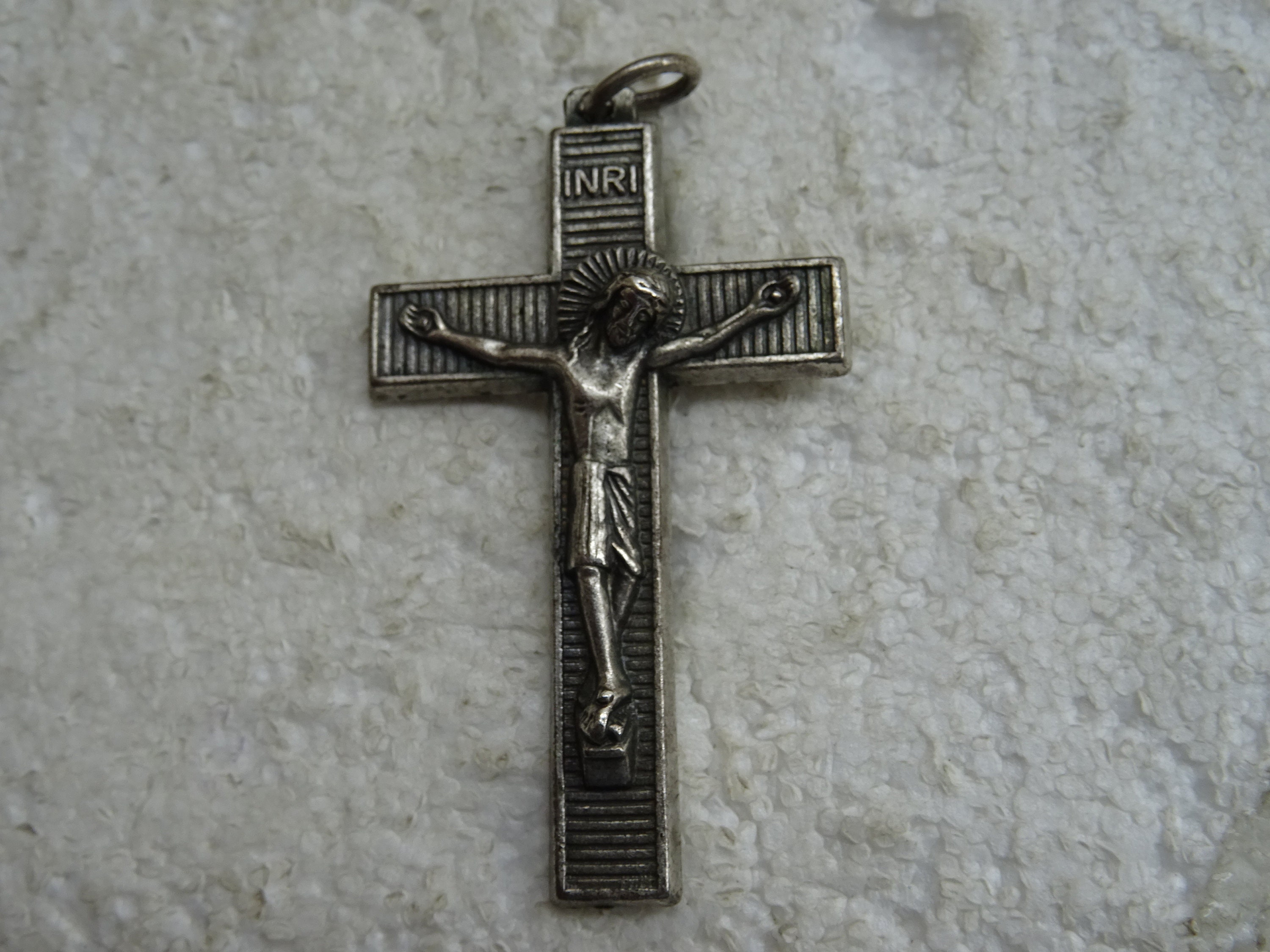 Religious French Catholic Silver Plated Crucifix Pendant Cross Pectoral ...