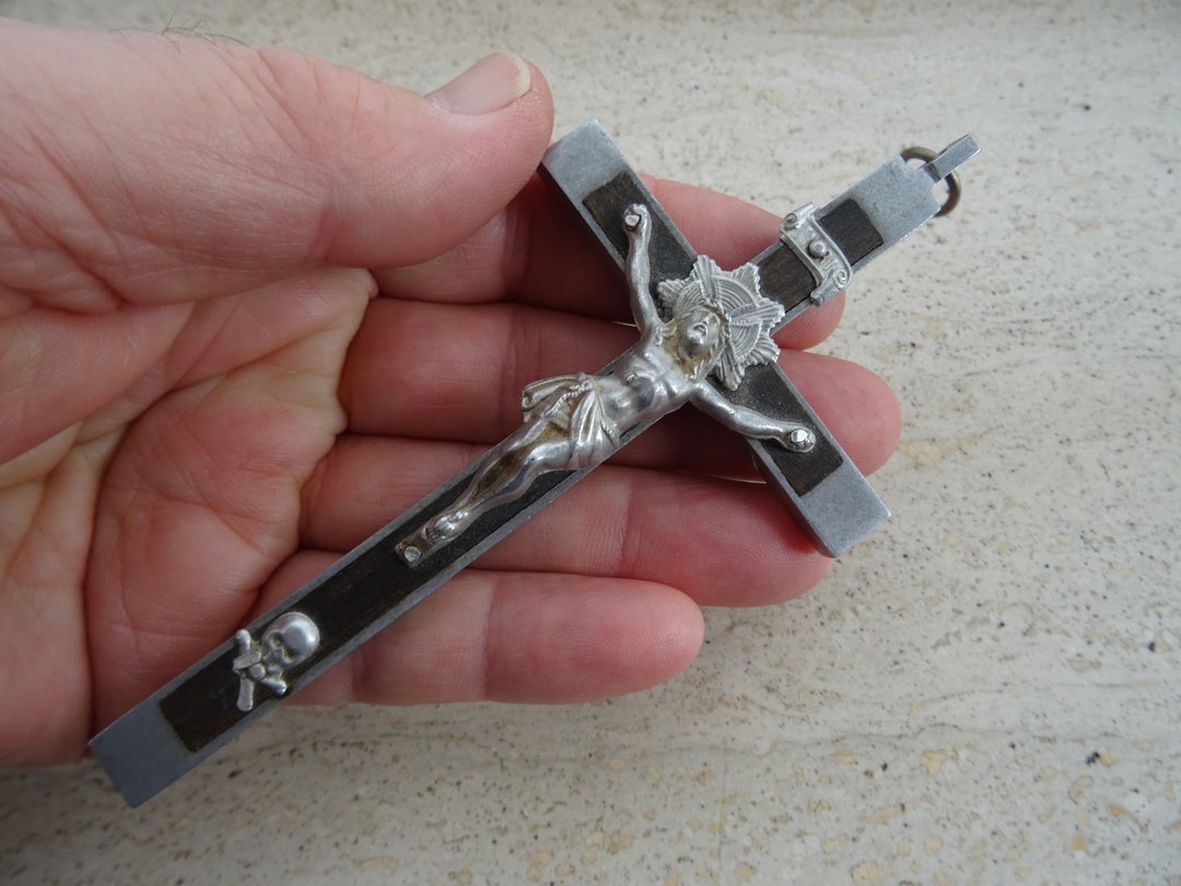 Big Religious Antique French Silvered Catholic Crucifix With Pendant ...